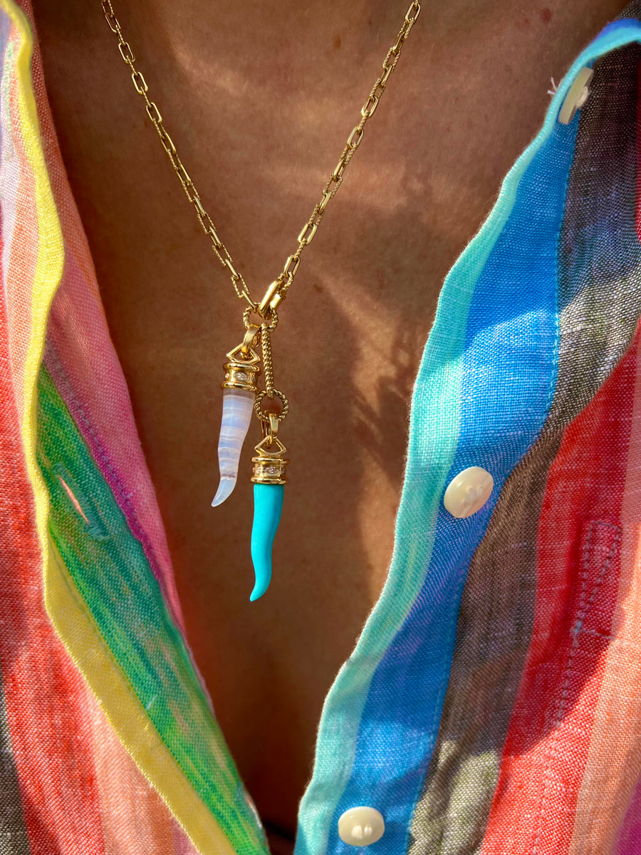 Cornicello Amulet Necklace- Blue Lace Agate – Emily Weld Collins